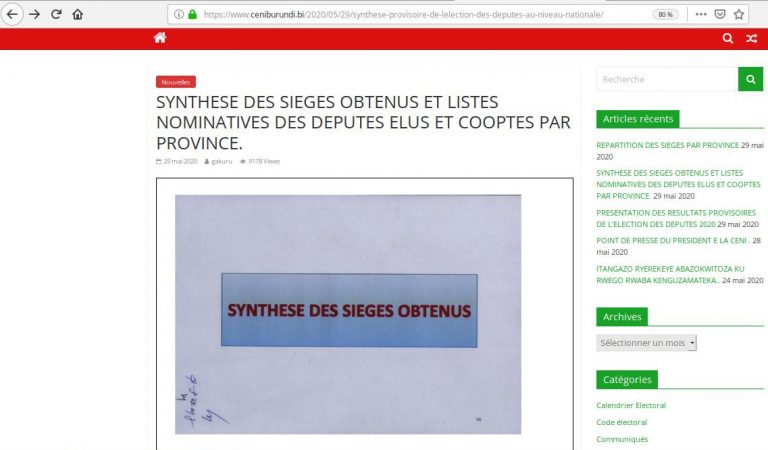 Burundi : La CENI publie les résultats provisoires des Législatives 2020